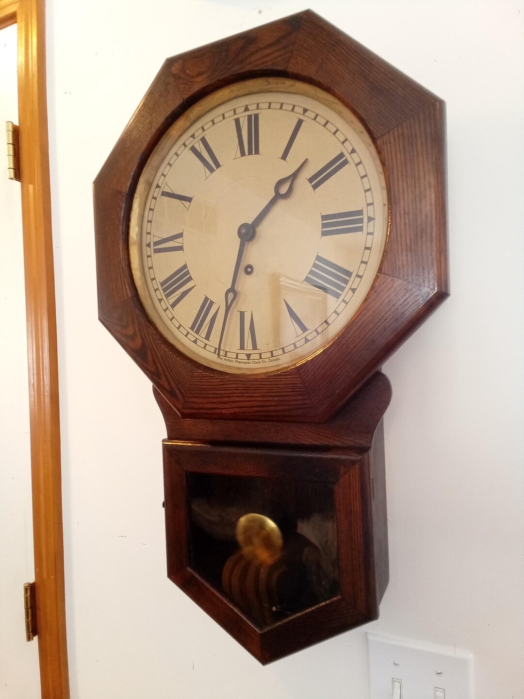 Antique Arthur Pequegnat Clock Co Canada Brandon Wall Regulator Clock ...