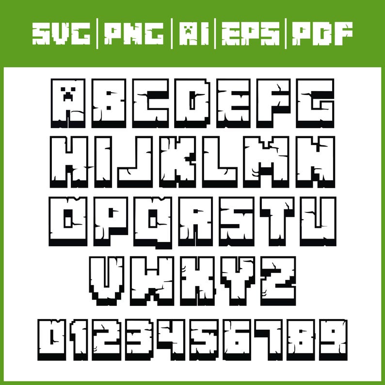 Paquete de 6 fuentes SVG de Minecraft Gamer / Letras y números del ...