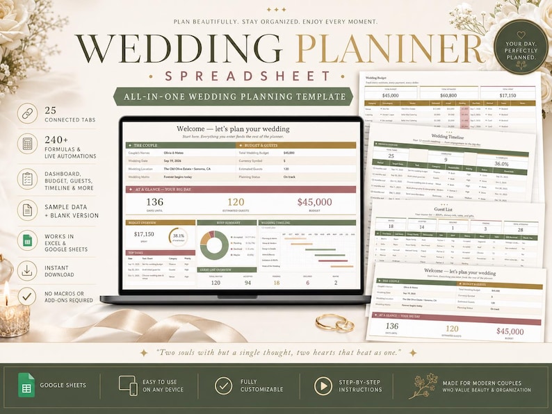 Wedding Planner Spreadsheet, Budget, Guest List, Seating Chart (google ...