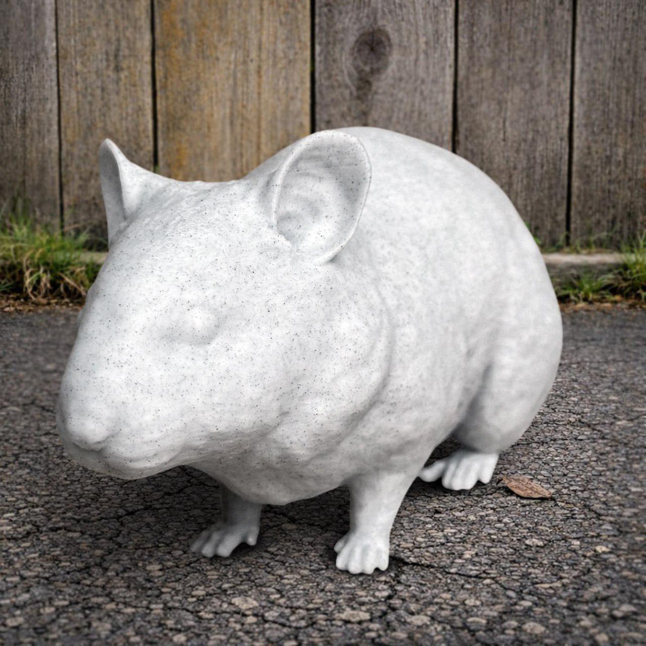Concrete Hamster Statue White Mouse Figurine Cute Mousie Sculpture ...