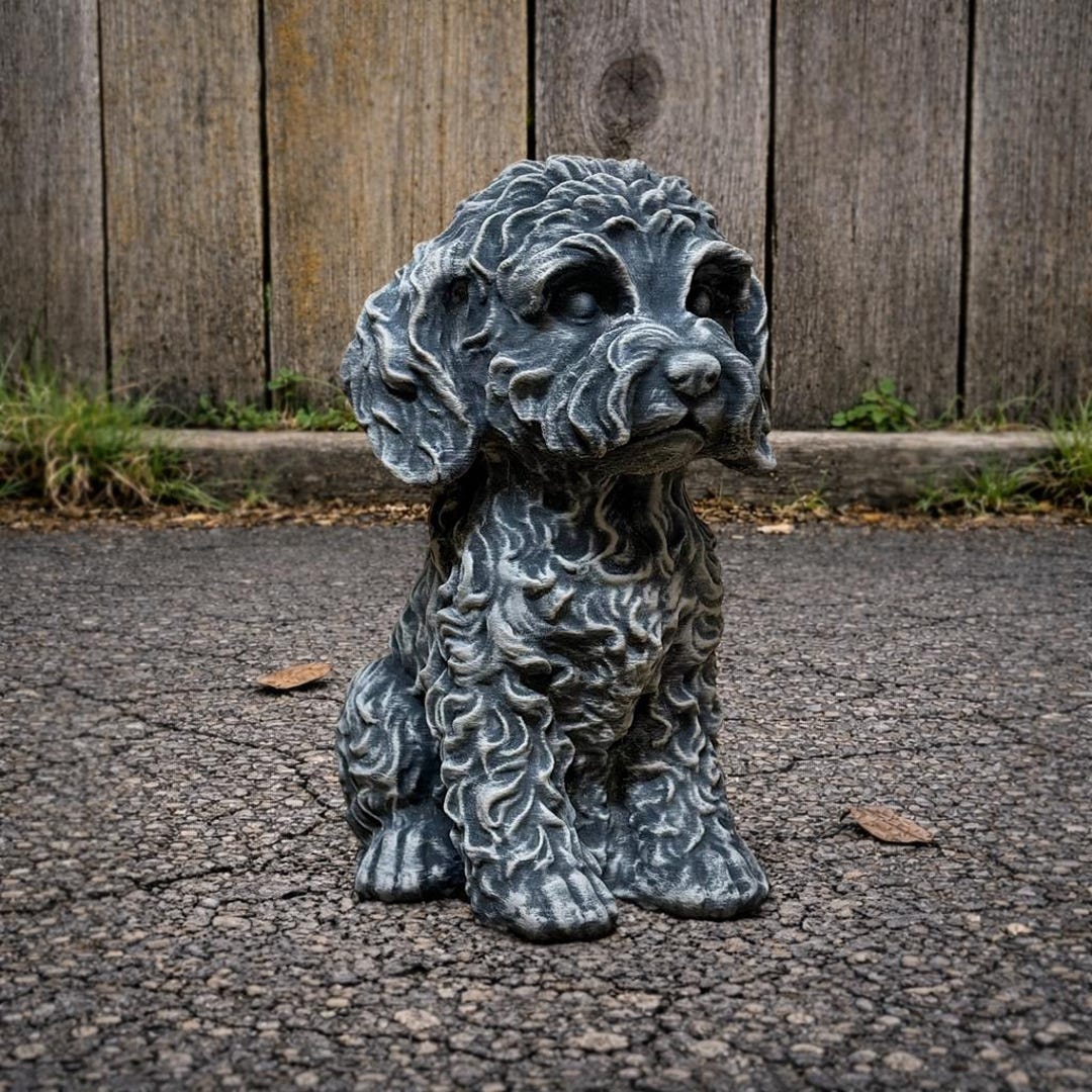 Sitting Cavapoo Dog Statue Concrete Maltipoo Sculpture Cute Cockapoo ...