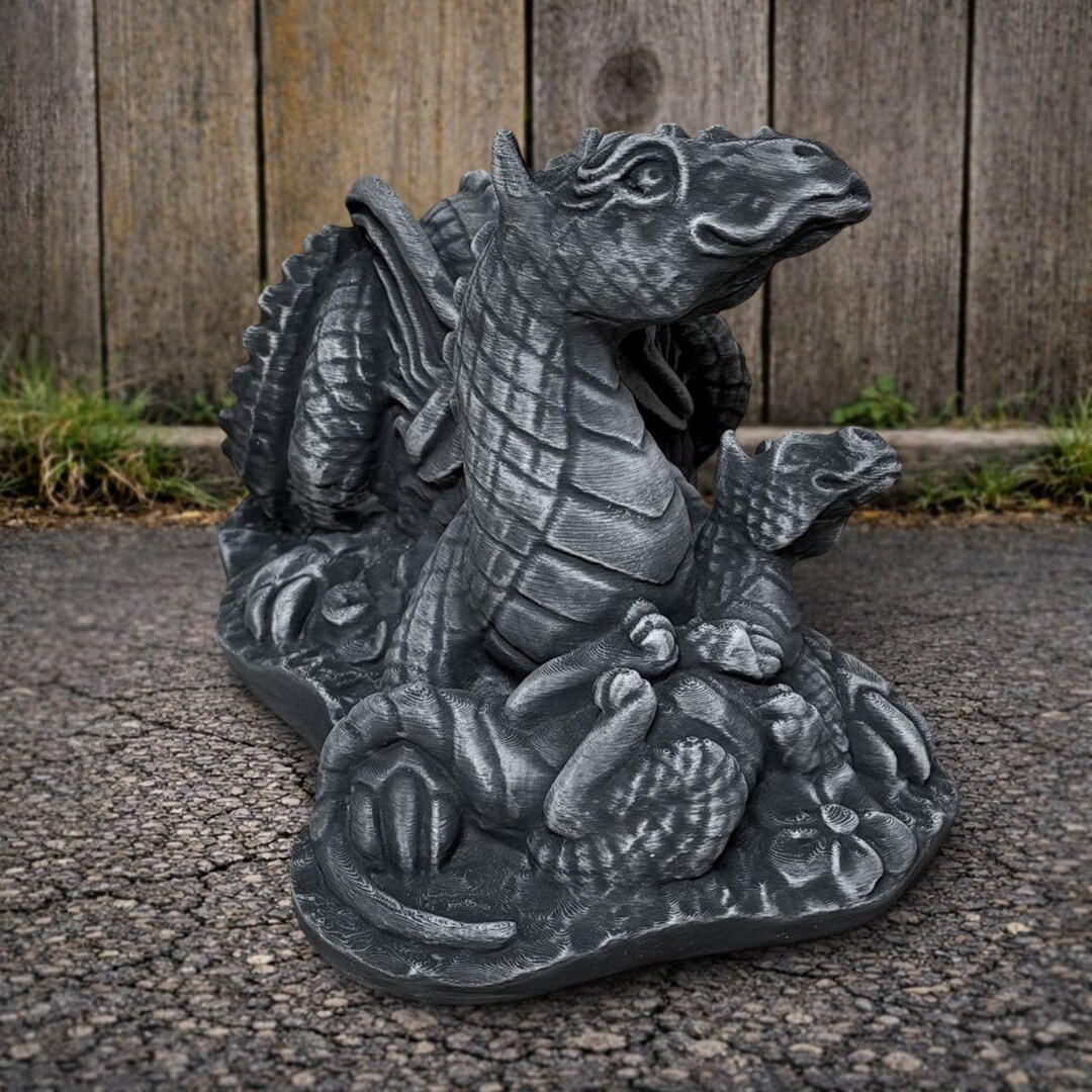 Black Dragon Family Concrete Statue Gothic Fantasy Garden Sculpture ...