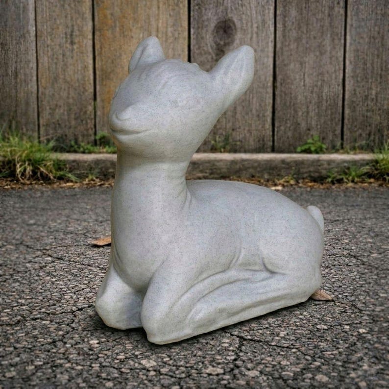 Deer Statue Concrete Fawn Sculpture Lying Baby Deer Figure Stone Garden ...