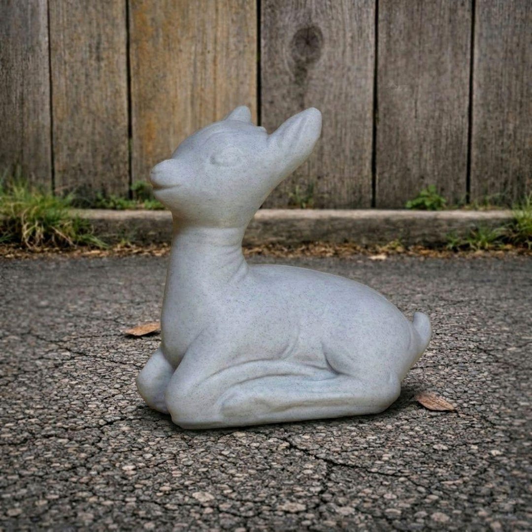 Deer Statue Concrete Fawn Sculpture Lying Baby Deer Figure Stone Garden ...