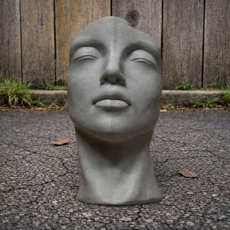 Concrete Abstract Face Garden Statue Stone Art Sculpture Minimalist ...