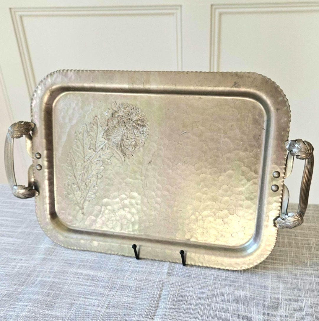 Vintage International Silver Tray 1940s Hand Wrought Hammered ...