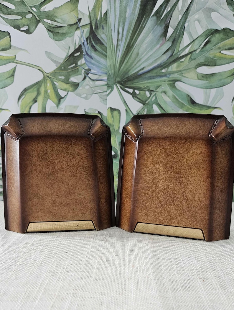 Vintage Matina Bookends, Faux Leather Look MCM Book Ends, Brown Desk ...