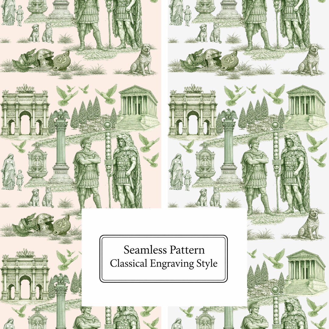 Roman Classical Engraving Seamless Pattern Ancient Rome Toile Digital ...