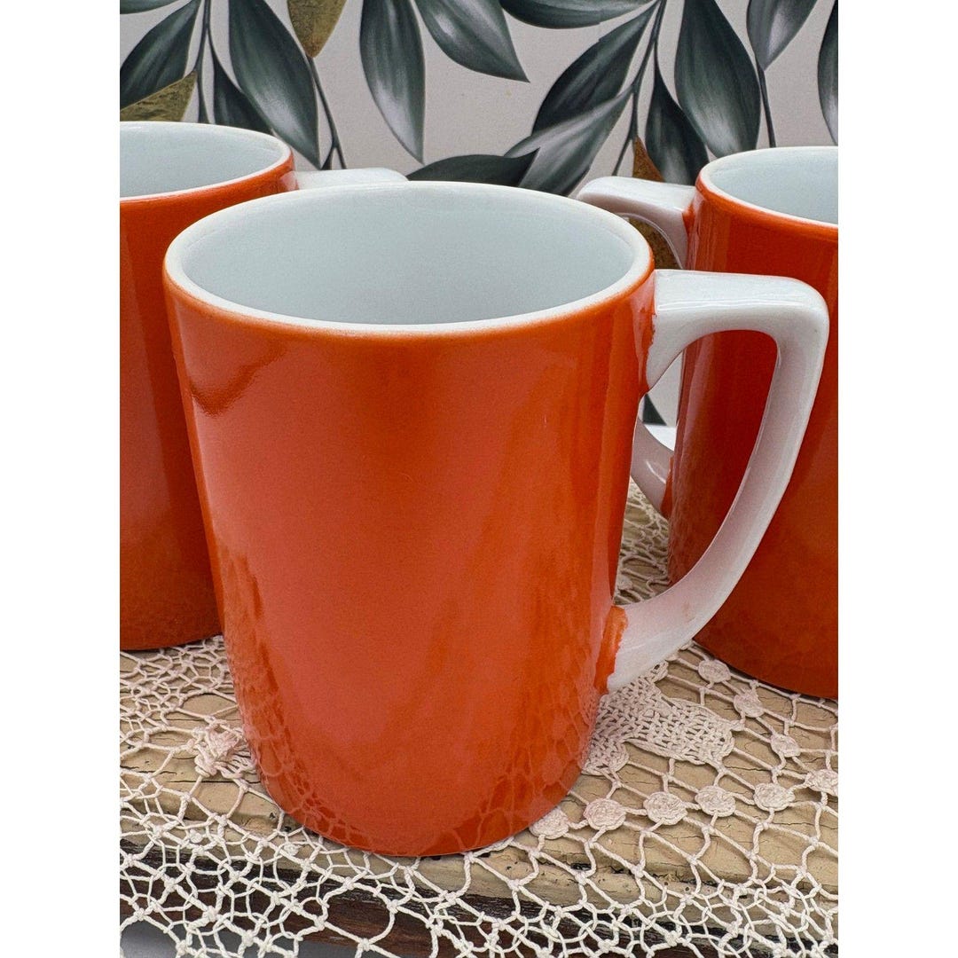 Set of Four VTG 60s Retro MOD Orange and White Mugs Ceramic D Handle - Etsy