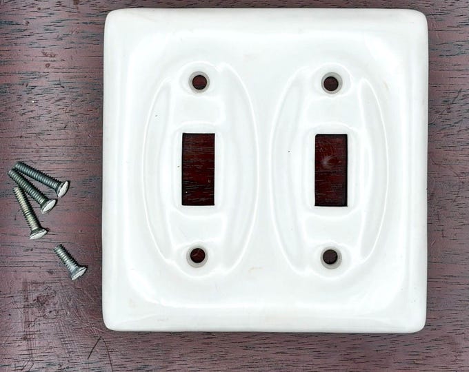 VTG Style White Porcelain Ceramic Double Toggle Wall Switch Plate Cover ...