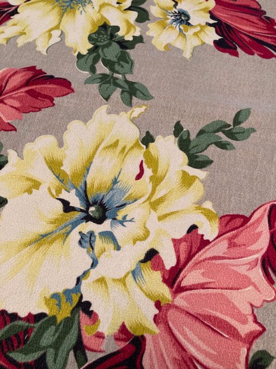Vintage Bark Cloth Barkcloth Floral Print Fabric Spectrum MCM Tropical ...