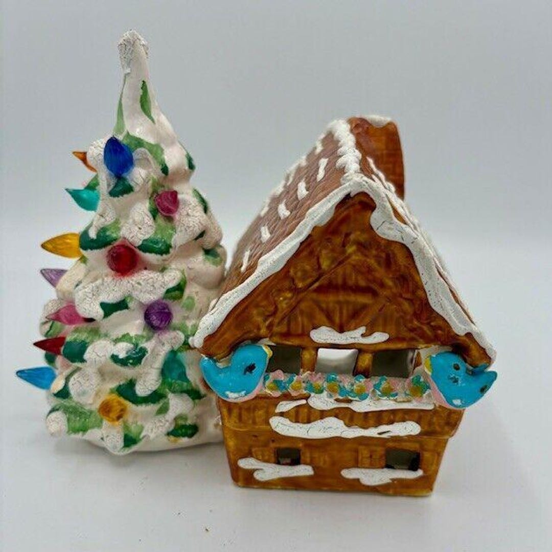 Vintage Ceramic Gingerbread House and Tree Light up Electric - Etsy