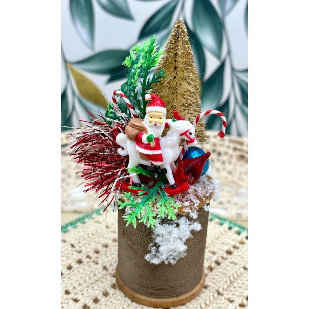 Miniature ALL VINTAGE Thread Spool Christmas Assemblage Santa - Etsy
