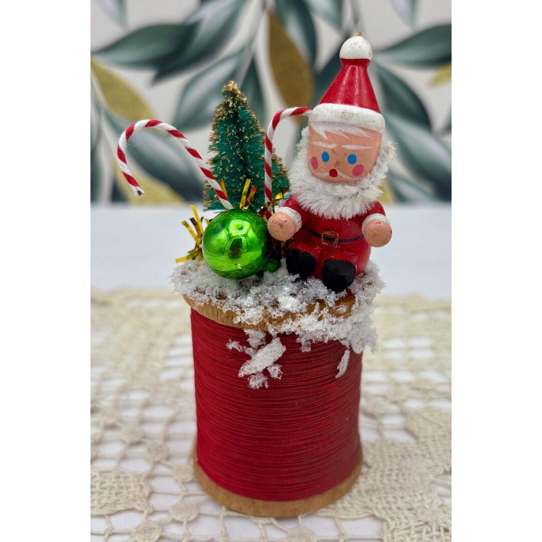 Miniature ALL VINTAGE Thread Spool Christmas Assemblage Santa - Etsy