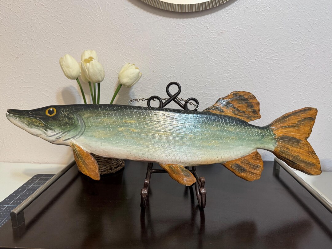 Hand-carved Wooden Pike Fish Wall Art | Signed Folk Art, Cabin Decor - Etsy
