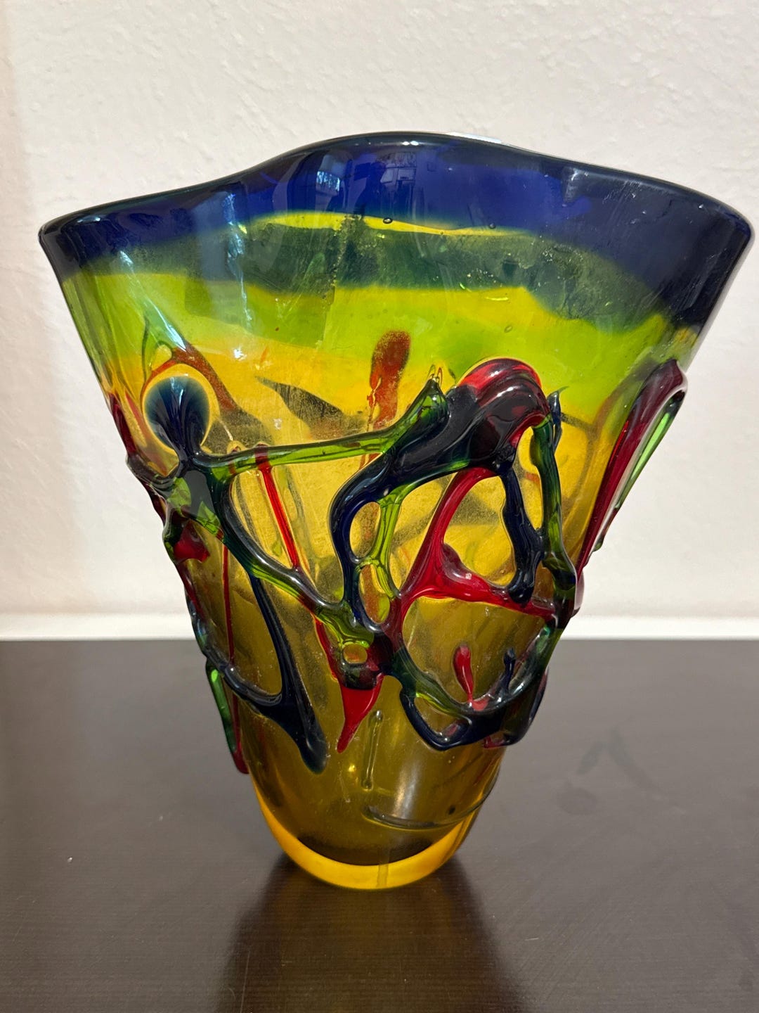 Hand Blown Art Glass Vase 9 Inch, Abstract Multicolor Sculptural Decor ...