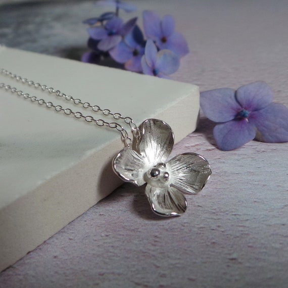 Silver Hydrangea Necklace Sterling Flower Pendant 4th - Etsy