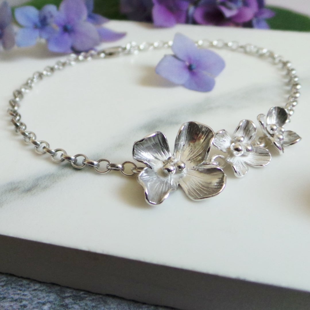 Hydrangea Silver Flower Bracelet - Etsy