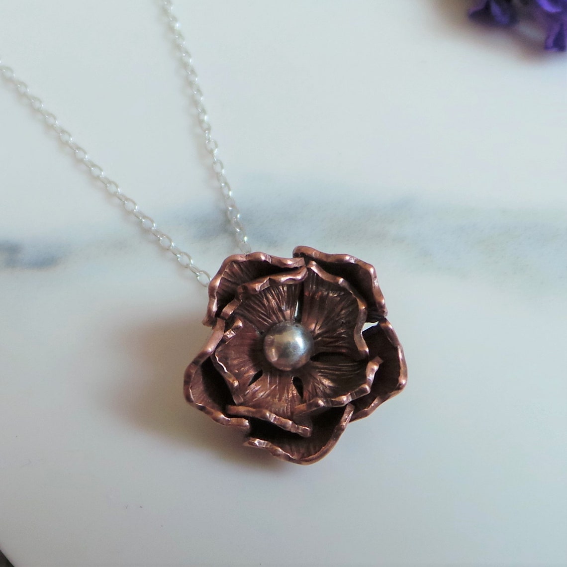 Copper Rose Necklace Sterling Silver and Copper Flower - Etsy