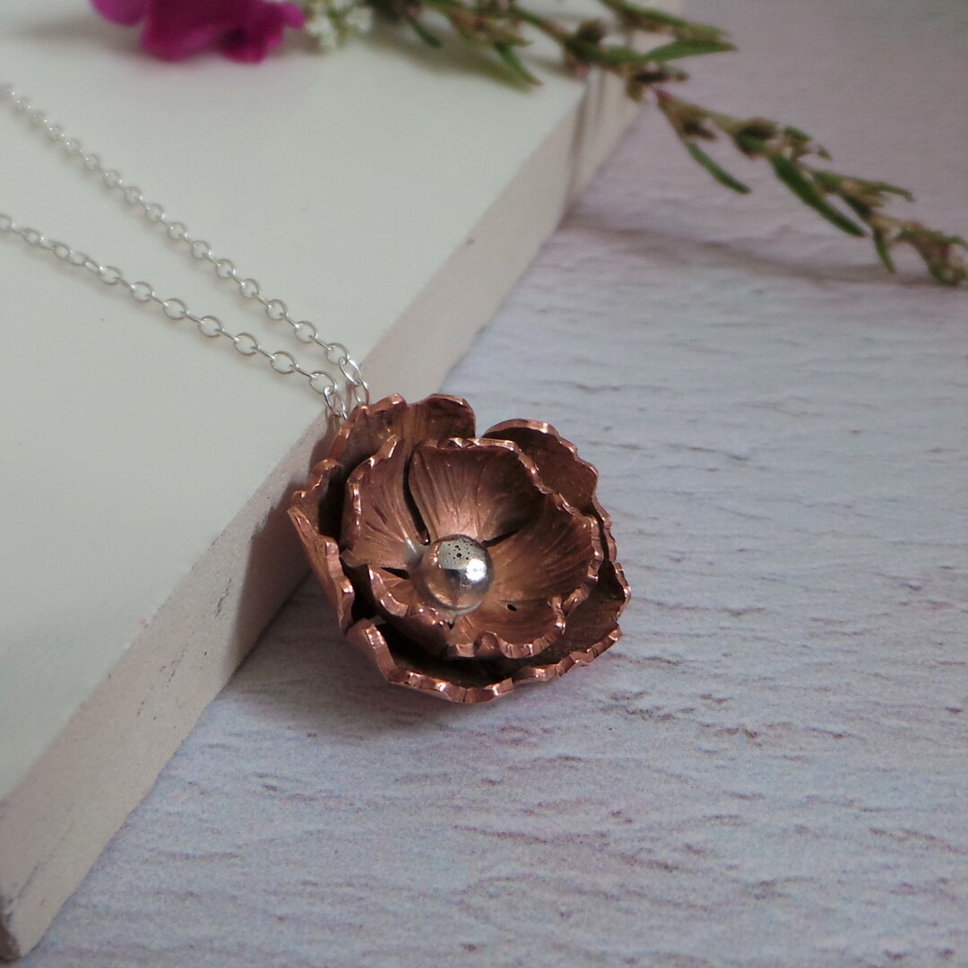 Copper Rose Necklace - Sterling Silver and Copper Flower Necklace ...