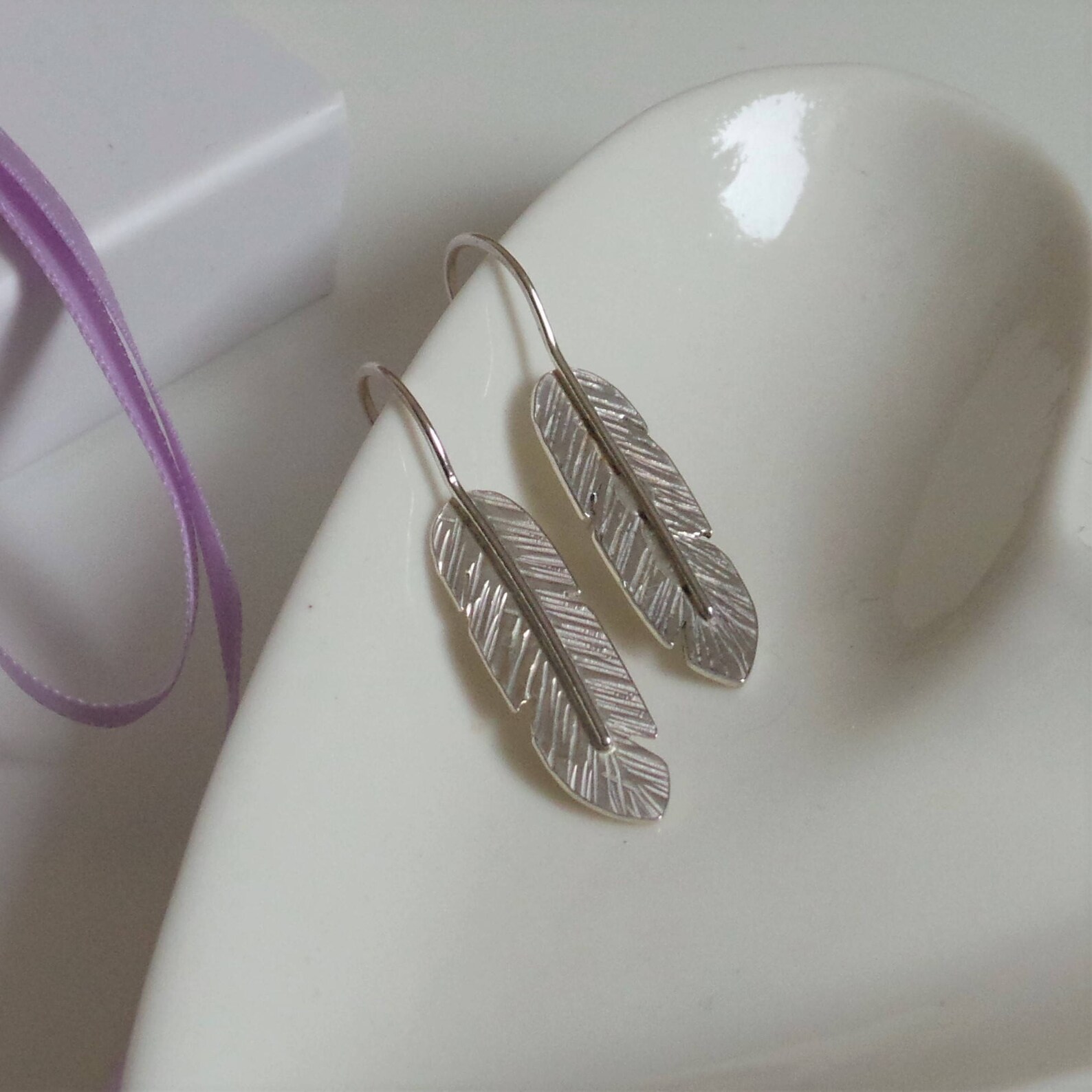 Feather Drop Earrings Silver Feather Dangle Earrings - Etsy
