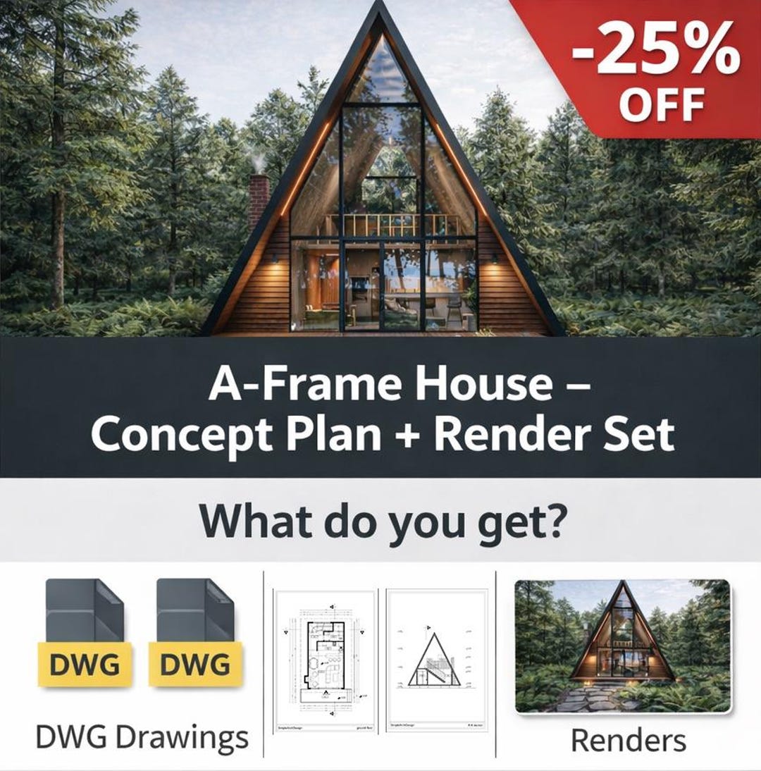 A-frame House Design | Concept Plan + Render Set (DWG and Pdfs) - Etsy