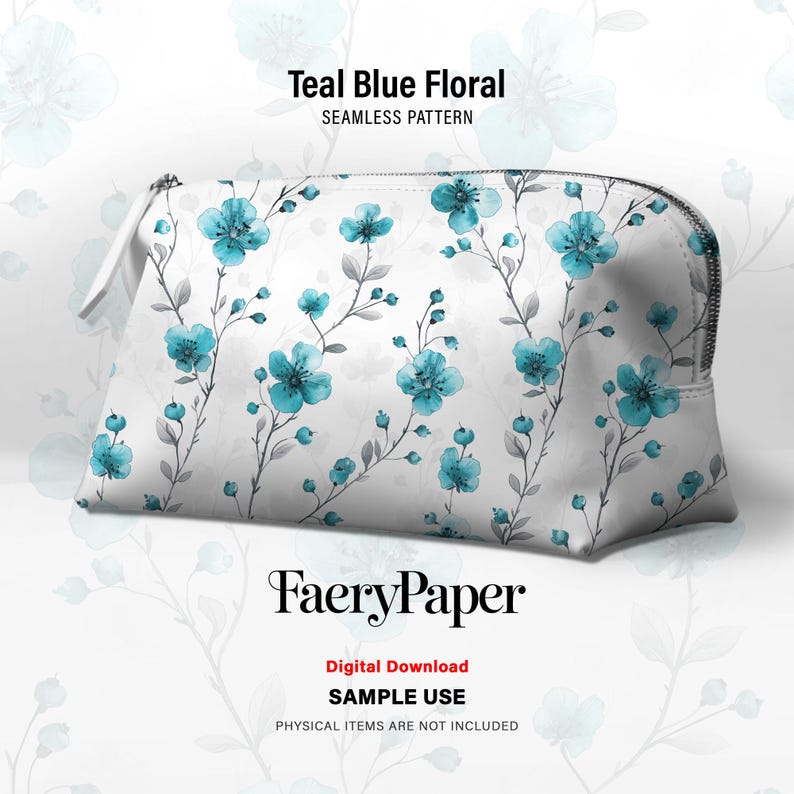 Teal Blue Flower Seamless Pattern - Digital Paper in 4 Sizes - Etsy