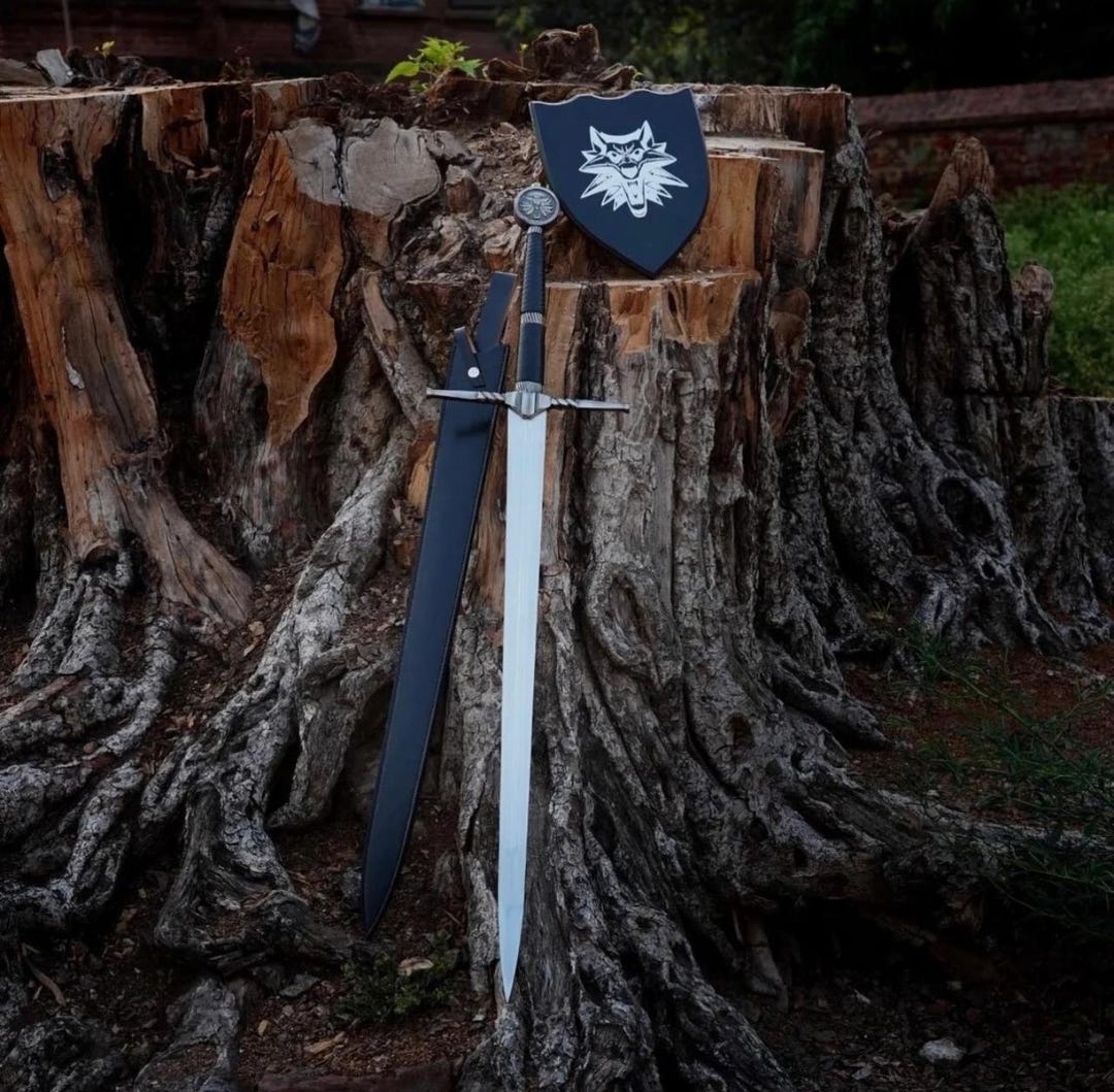 Hand Forged Witcher Inspired Silver Sword - Decorative Monster Hunter ...