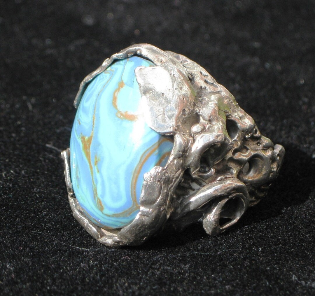 Unisex, Unique Sterling Silver Cast Ring Unisex With Multicolor Fused ...
