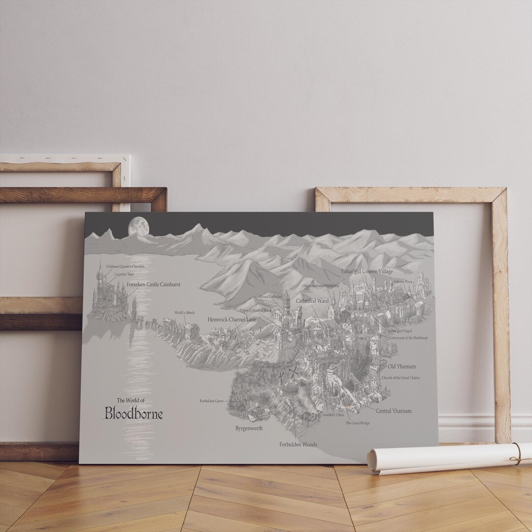 Bloodborne Map Poster – Yharnam World Map Wall Art, Gaming Room Decor ...