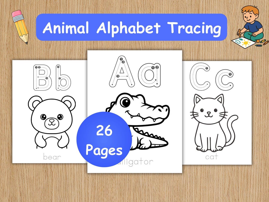 Animal Alphabet Tracing Worksheets, ABC Coloring Printable, Handwriting ...