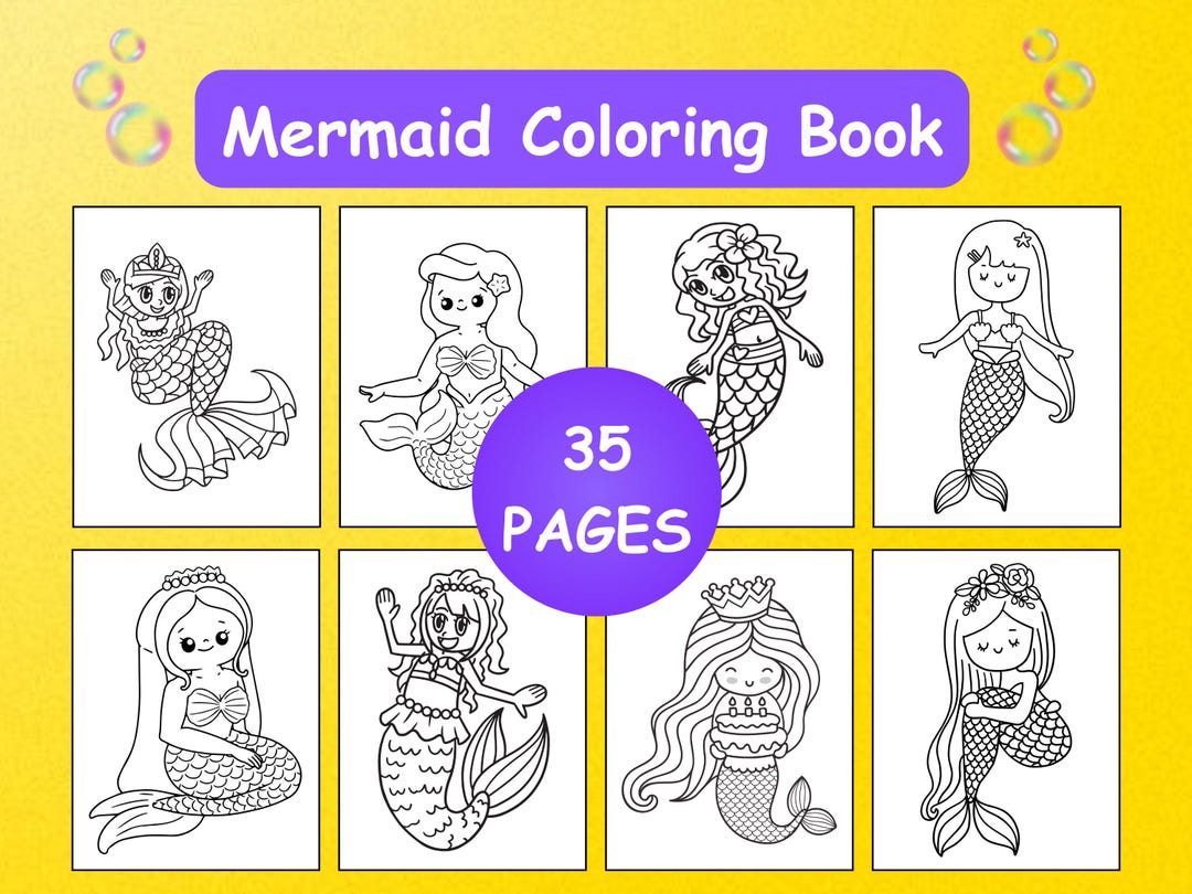 35 Mermaid Coloring Pages, Fantasy Ocean Kids Activity, Bold and Easy ...