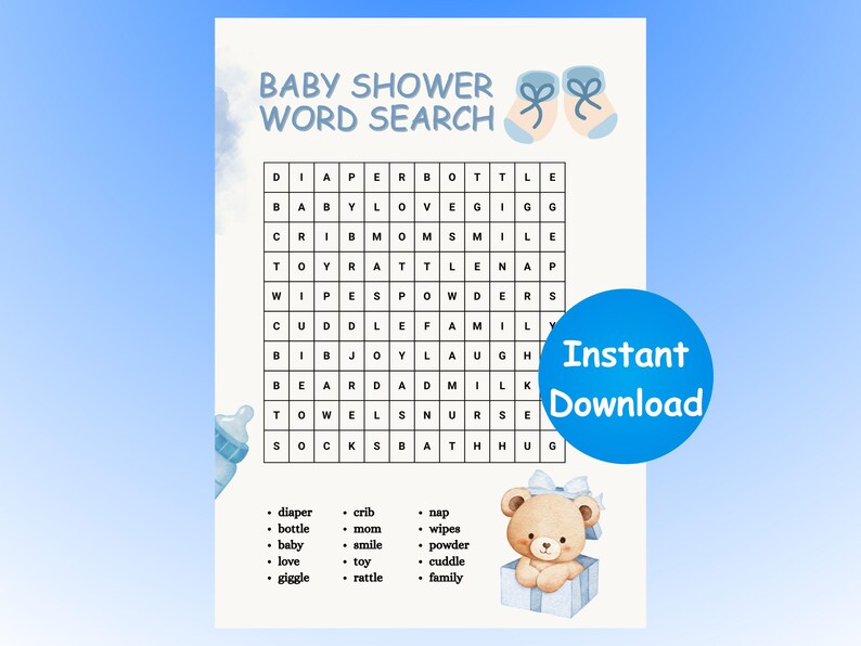 Blue Woodland Baby Shower Word Search Game (instant Download) - Etsy