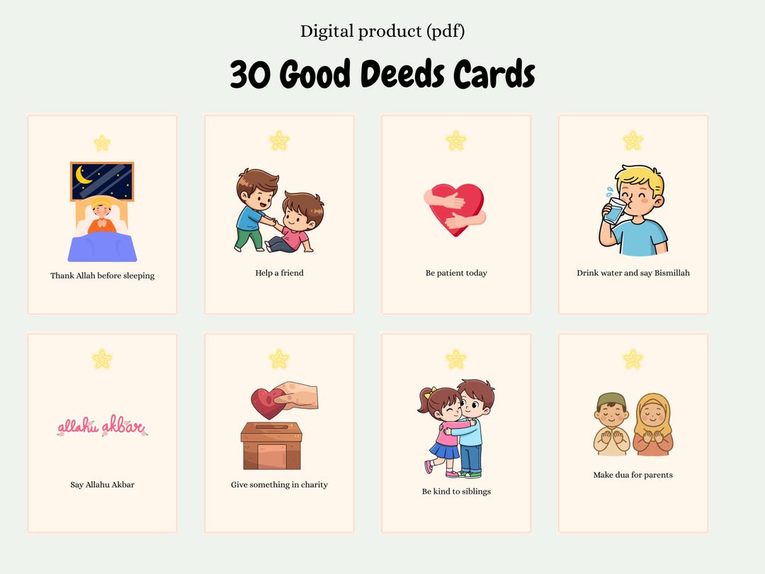 Ramadan Good Deed Cards Printable | Kids Islamic Activity, Daily ...