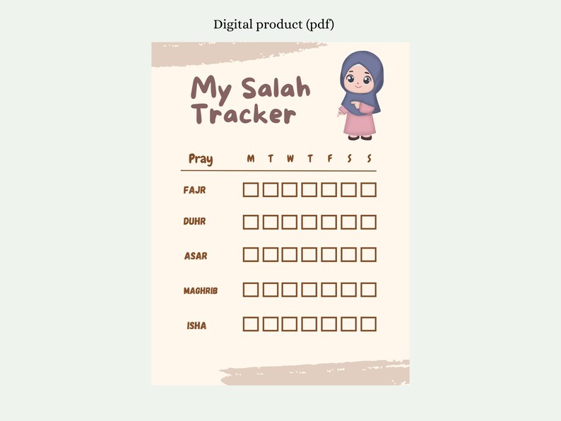Kids Salah Tracker Printable, Daily Islamic Prayer Chart, Pink Version ...