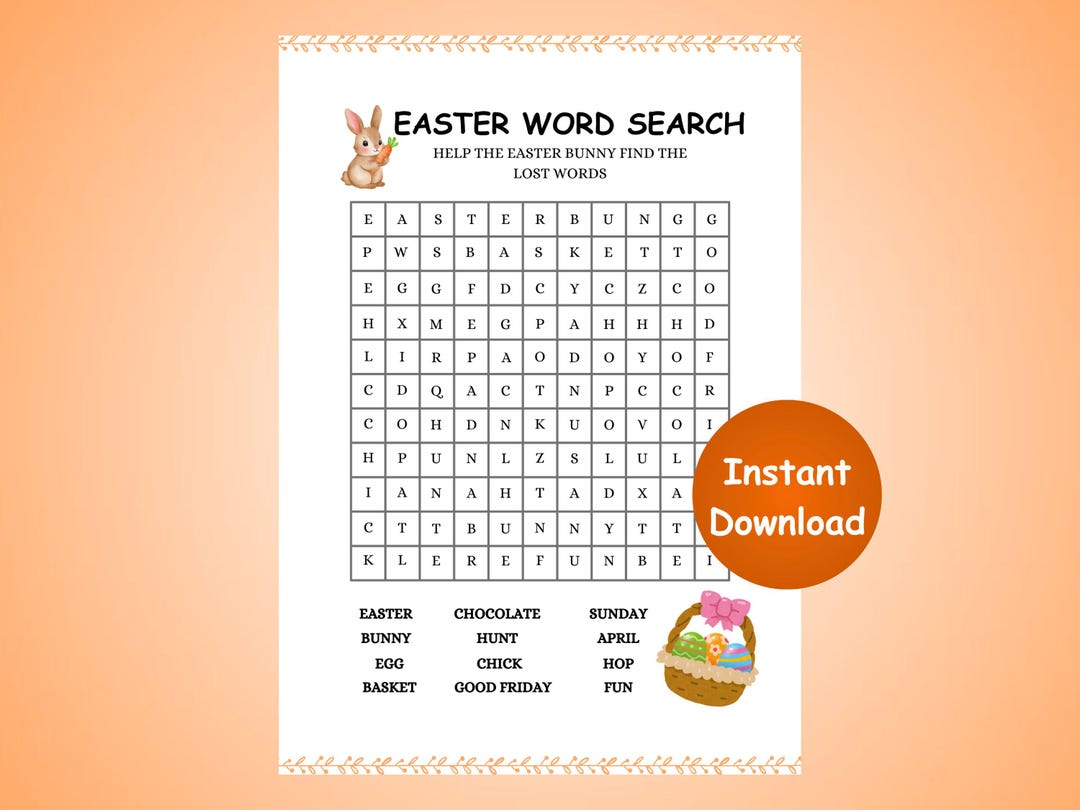 Easter Word Search Game – Kids Holiday Activity Worksheet (digital ...