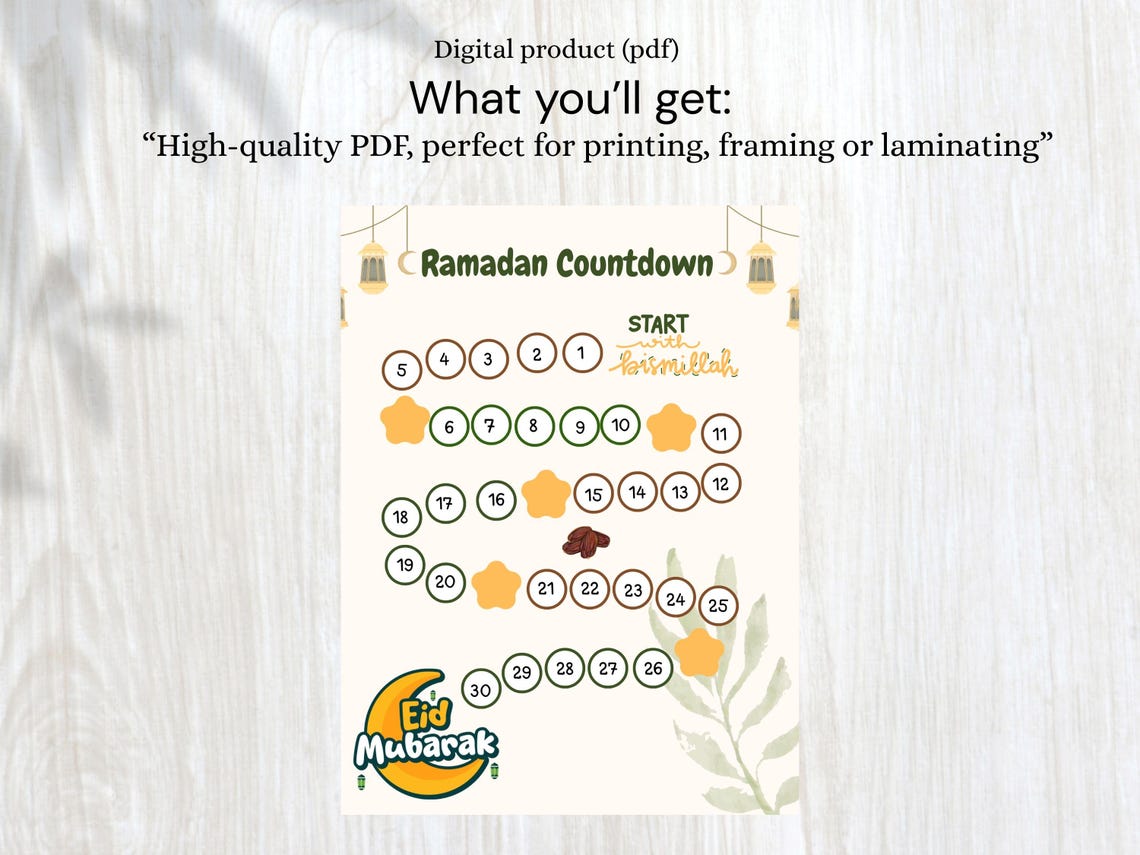 Ramadan Countdown Printable for Kids, Calendar for Children, Daily ...
