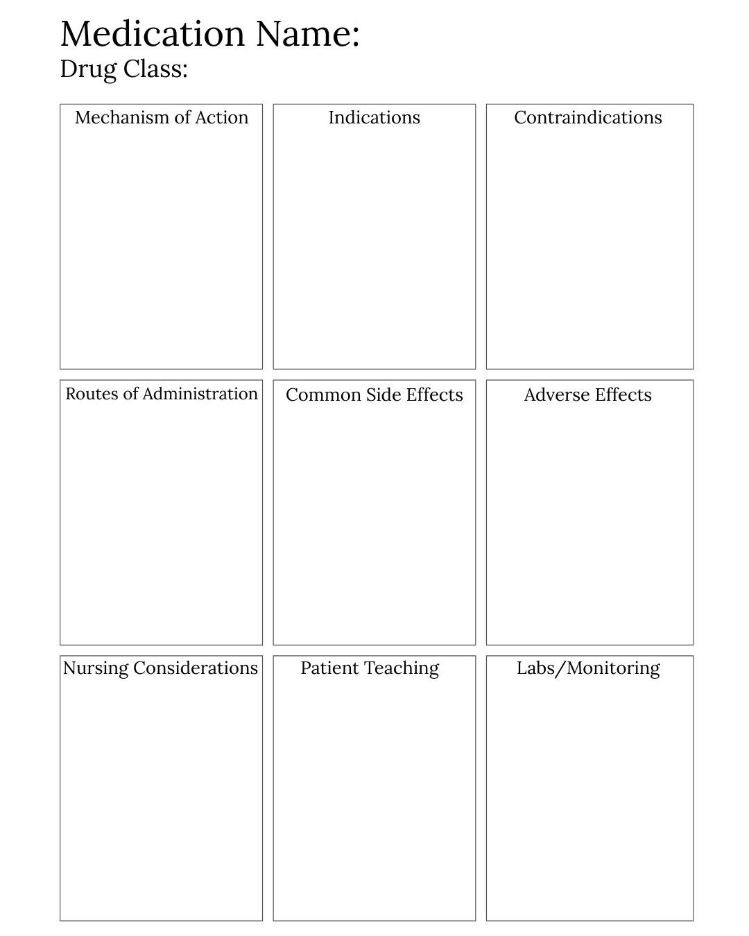 Nursing Drug Card Printable | Pharmacology Study Template | Printable ...