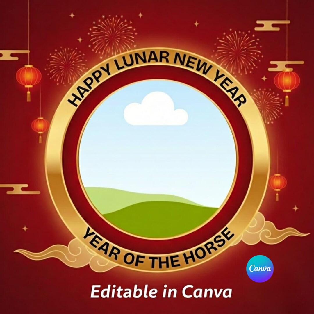 Chinese New Year Lunar Party Invitation-year of the Horse Photo Badge ...