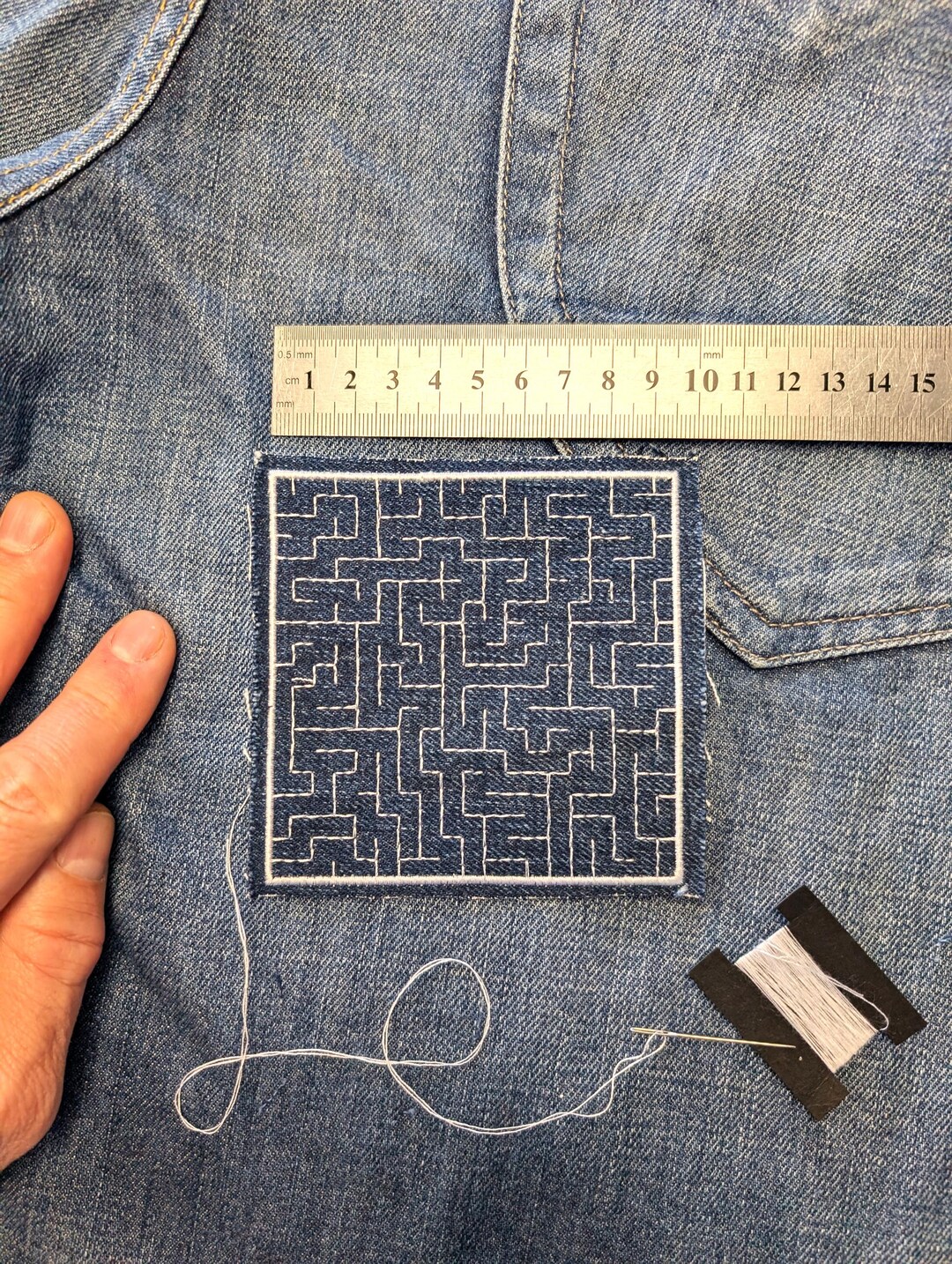 Sashiko Boro Style Denim Machine Embroidered Patch Kit. Visible Mending ...