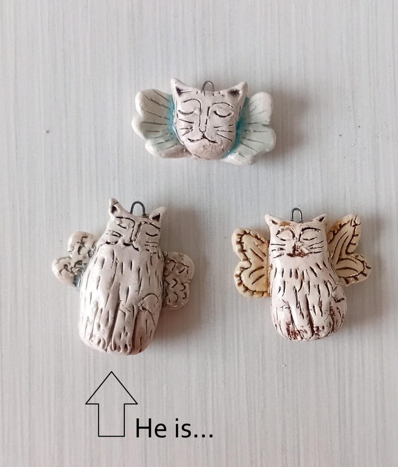 Ceramic Cat Ornament – Cat With Angel Wings - Handmade Pendant - Etsy