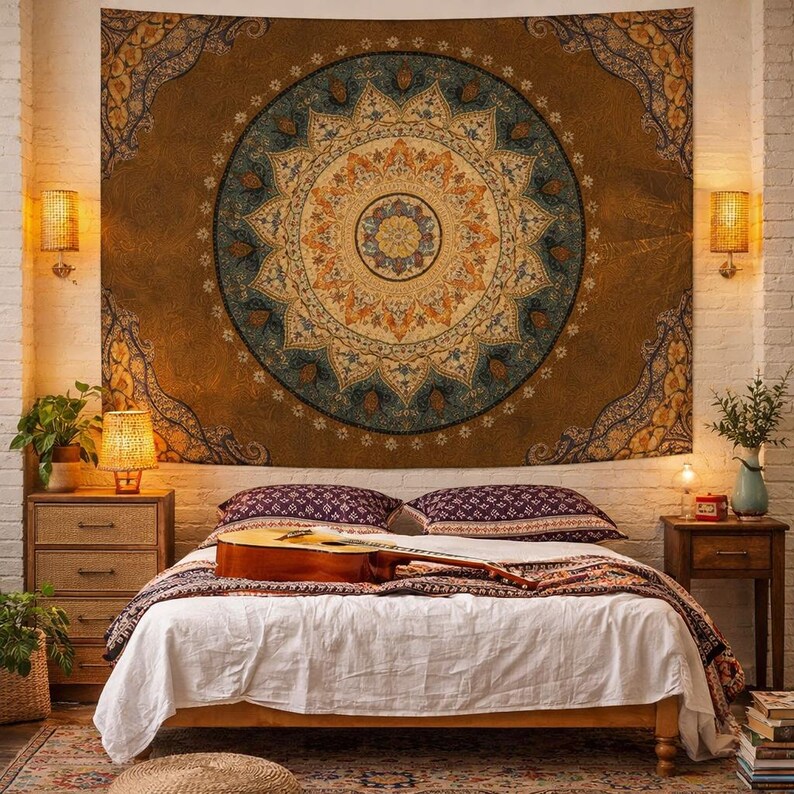 Boho Mandala Tapestry | Floral Medallion Wall Hanging - Etsy