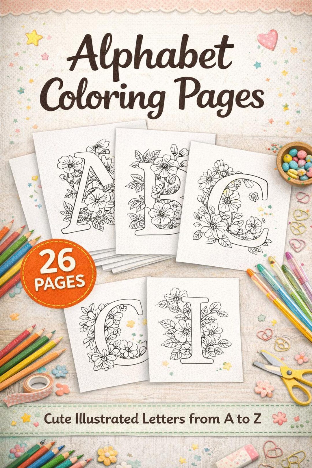 Floral Alphabet Coloring Pages A-Z – Kids Printable Activity (PDF ...