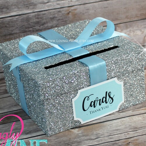 Card Box Navy Blue Glitter Gift Money Card Box for Any Event | Etsy