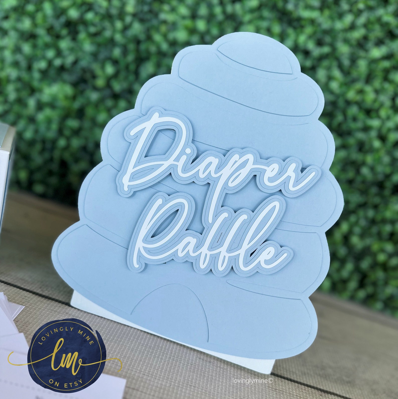 Sky Blue Diaper Raffle Game Beehive Sign Mini Card Box Kit Baby Shower ...
