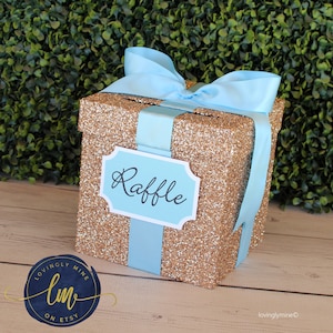 7 Inch Mini Cards Box Baby Blue Ribbon & Champagne Glitter - Baby ...