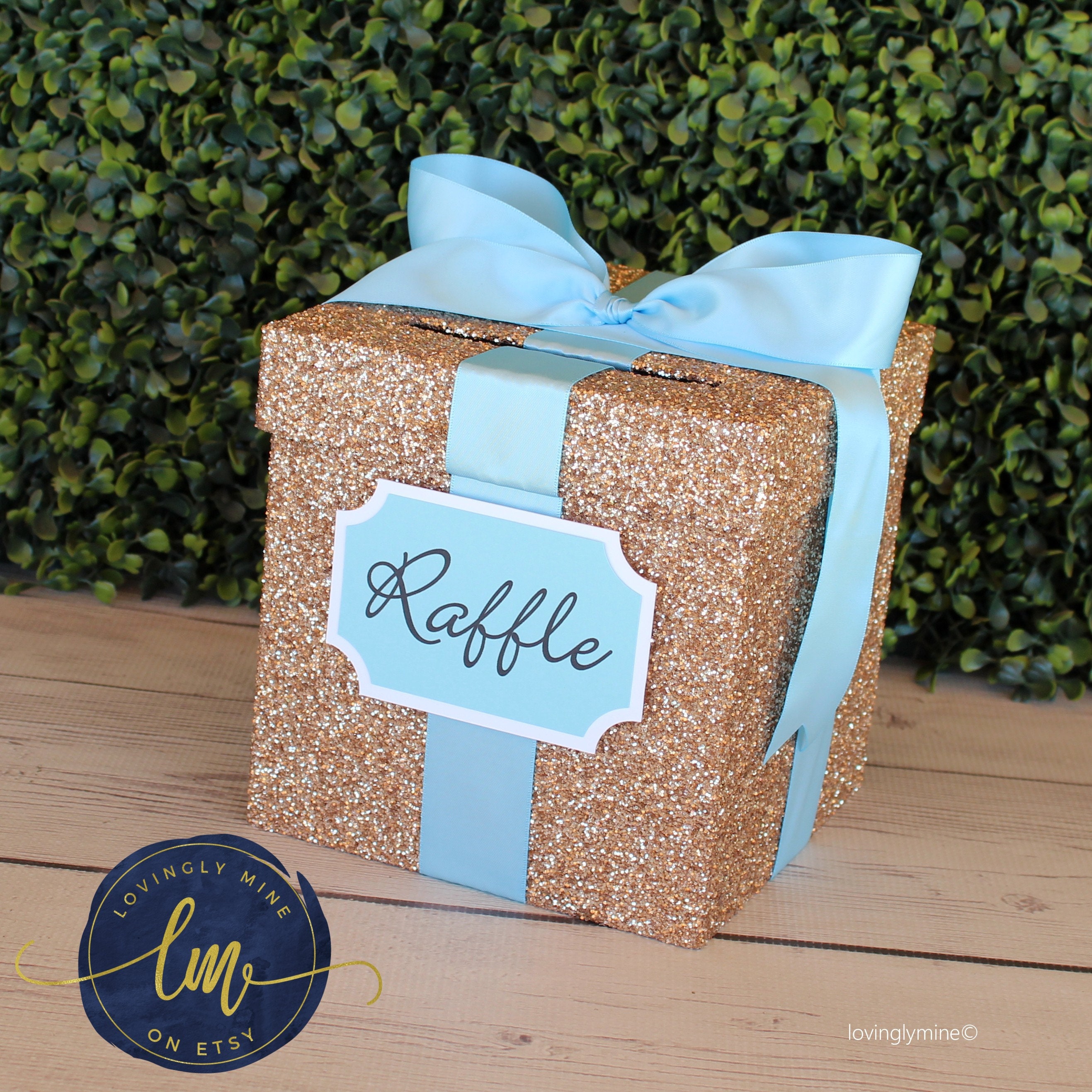 7 Inch Mini Cards Box Baby Blue Ribbon & Champagne Glitter - Baby ...
