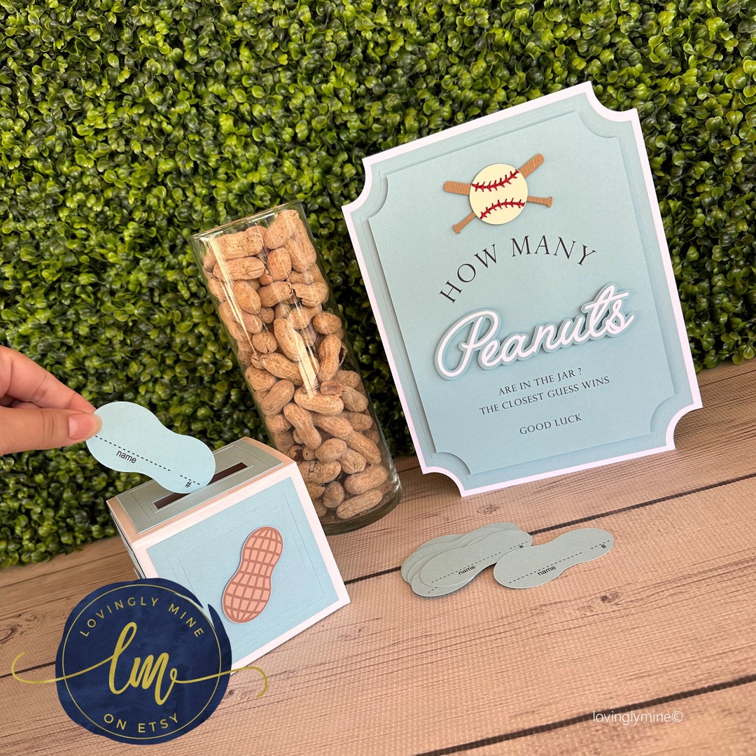 How Many Peanuts Game Kit Frame Baby Blue, Brown & White, Baby Shower ...