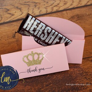 Princess Chocolate Bar Favor Boxes Custom Printed Blush Pink & Glitter ...
