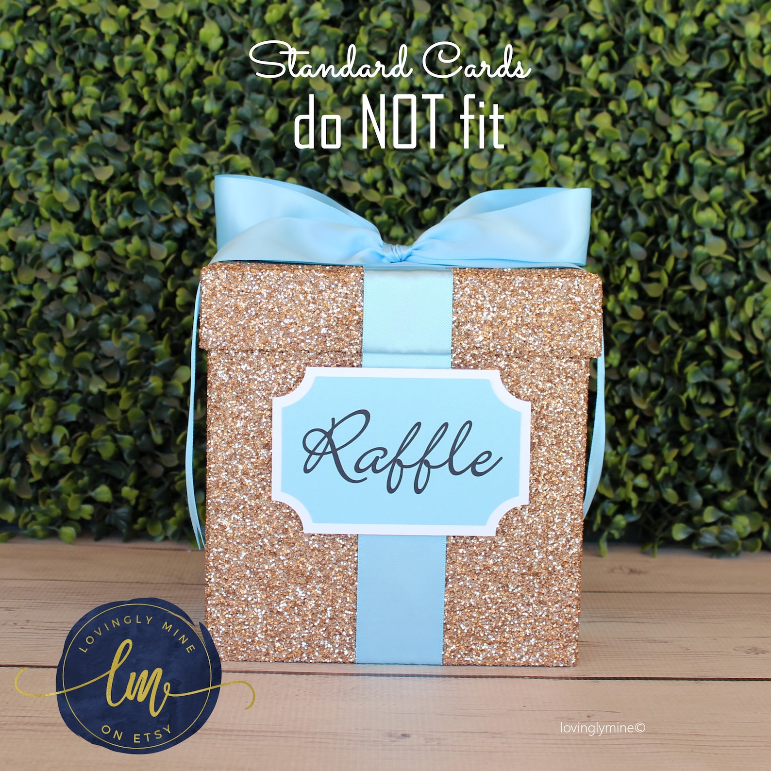 7 Inch Mini Cards Box Baby Blue Ribbon & Champagne Glitter - Baby ...